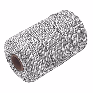 Tenn Well Grey and White Twine, 656 Feet 2mm Striped Cotton Bakers Twine for Baking, Gift Wrapping, Ornament Hanging, Crafting, Packing