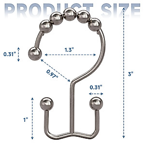 Titanker Shower Curtain Hooks, Shower Curtain Rings Rust Proof Metal Double Glide Shower Hooks Rings for Bathroom Shower Rods Curtains, Set of 12 Hooks - Nickel