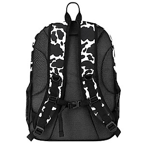 Choco Mocha Cow Print Backpack for Teen Girls, Travel School Backpack for Girls Middle School Large Bookbag 18 Inch, Black