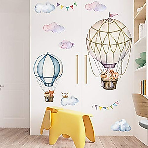 Hot Air Balloon Wall Decals,Peel and Stick Removable Cloud Animal Balloons Wall Stickers Decoration for Kids Nursery Bedroom Living Room