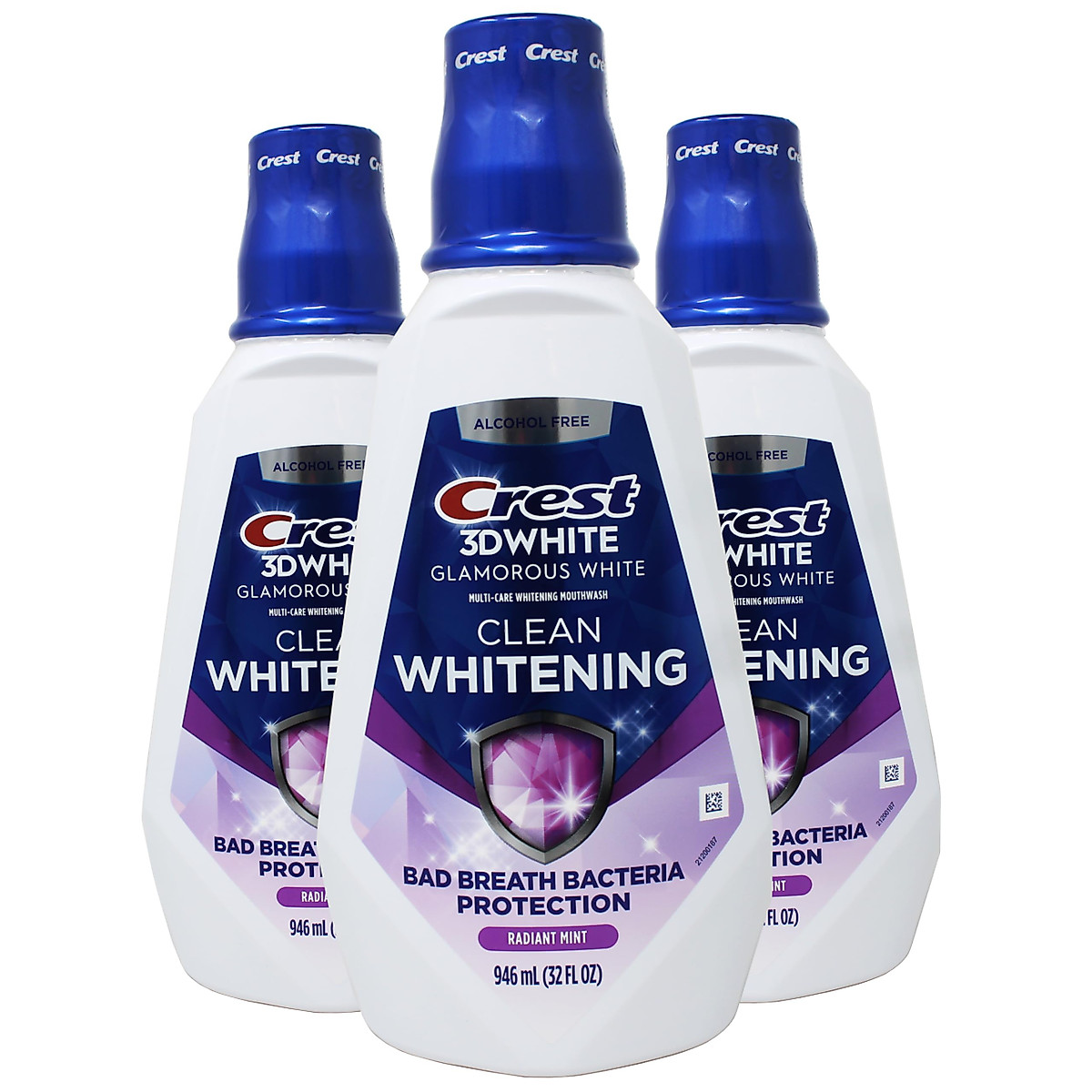 Crest 3D White Glamorous White Mouthwash, Alcohol Free Multi-Care Whitening Mouthwash, Arctic Mint, 32 fl oz (946 mL) - Pack of 3