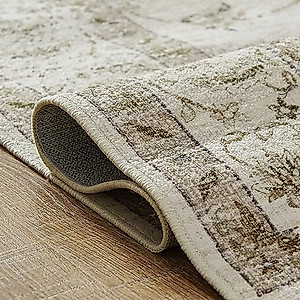 jinchan Washable Area Rug 8x10 Low Pile Living Room Vintage Rug Stain Resistant Floral Medallion Distressed Carpet Ultra-Thin Non Slip Indoor Carpet for Kitchen Bedroom Dining Room Farmhouse Taupe