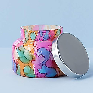 Capri Blue Scented Candle with Rainbow Watercolor Glass Candle Holder - Cotton Wick - Luxury Aromatherapy Candle - 19 Oz - Volcano