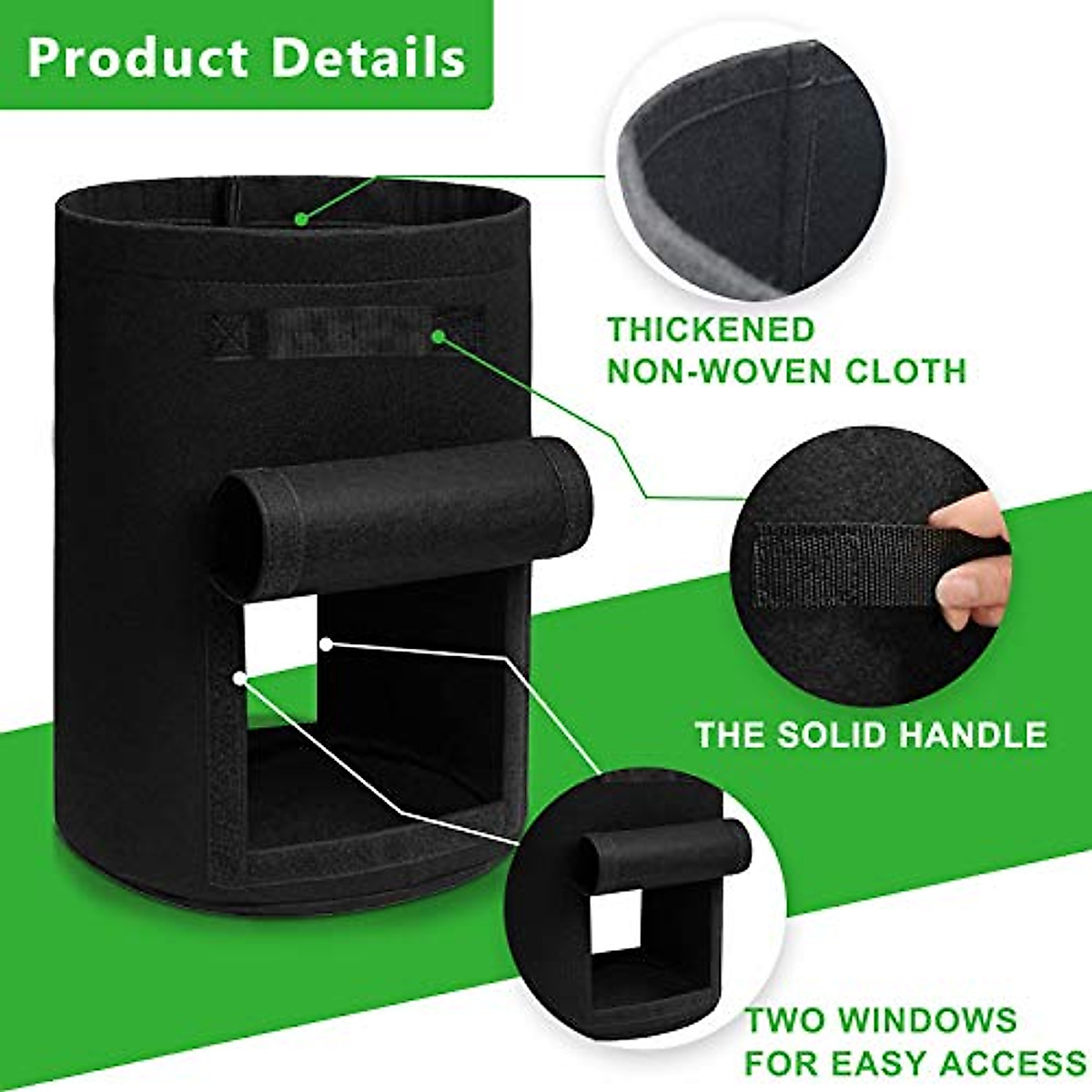 TCBWFY Potato Grow Bags with 2 Flaps 15Gallon,2 Pack Heavy Duty 400g Potato Grow Bags,Planting Bag with Sturdy Handles and 2 Harvest Windows,Vegetable Grow Bags for Planting Potato,Carrots, Carrots