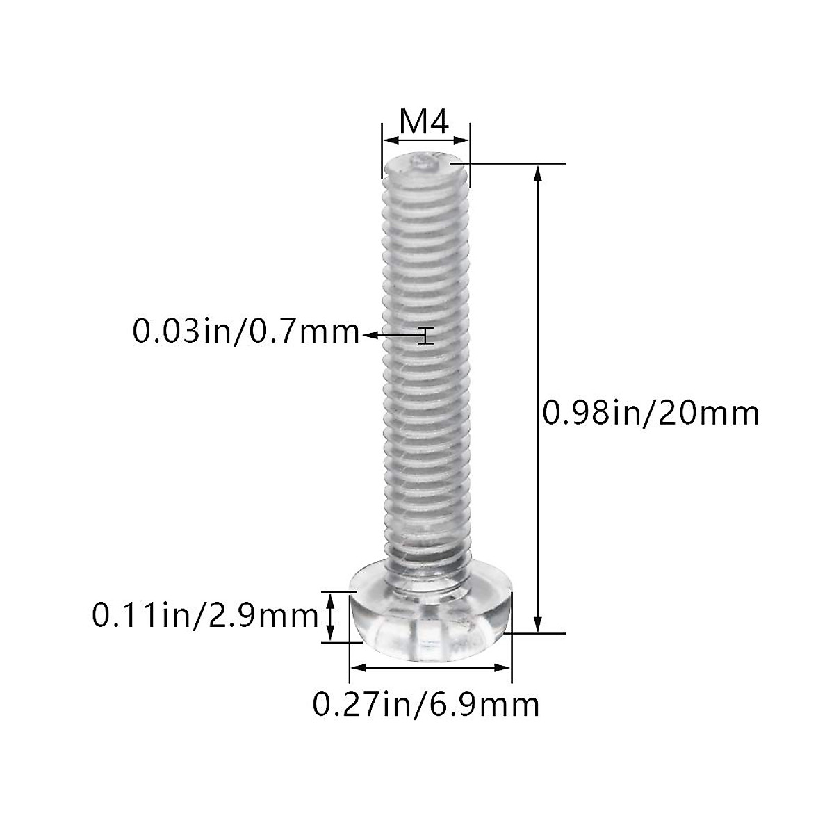 MroMax M4 x 20 Threaded PC Acrylic Phillips Cross Pan Head Machine Screws Bolts Transparent Color 50Pcs