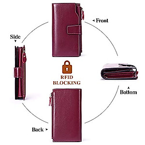SENDEFN Long Women Leather Wallet Clutch RFID Blocking Clutch Card Holder Ladies Purse Zipper Pocket with Gift Box (Purple)