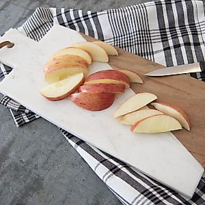 Foreside Home & Garden Small White Rectangle Marble and Wood Kitchen Serving Cutting Board