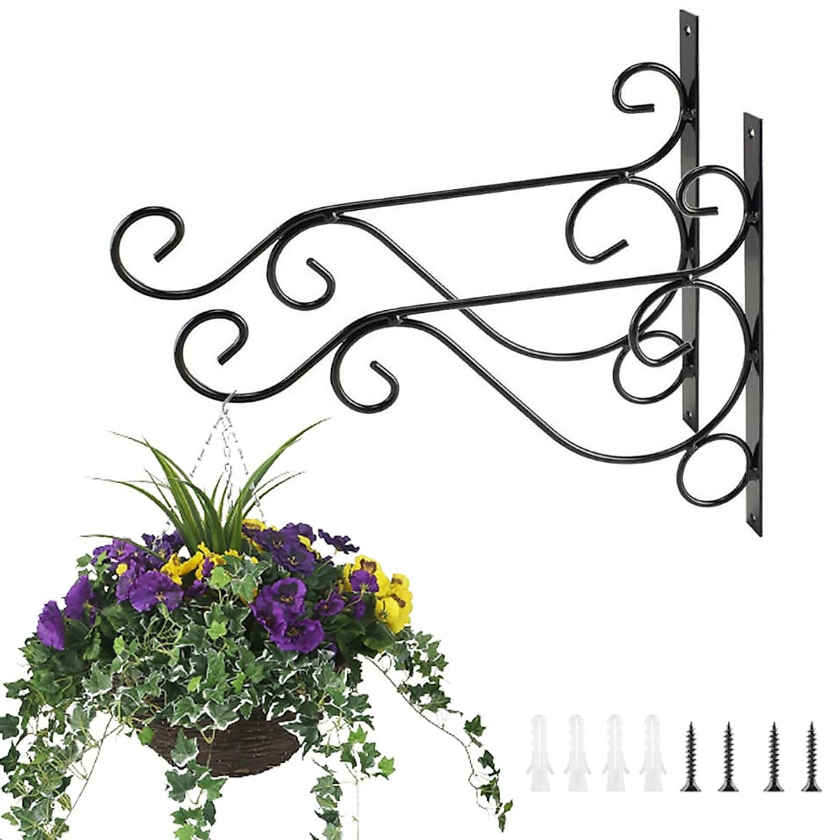 MTB Metal Hanging Plant Brackets 12 inches x 9 inches, Pack of 2, Wall Mount Plant Hangers, Planter Hooks for Flower Baskets, Bird Feeders in Corridor/Patio/Porch/Garden