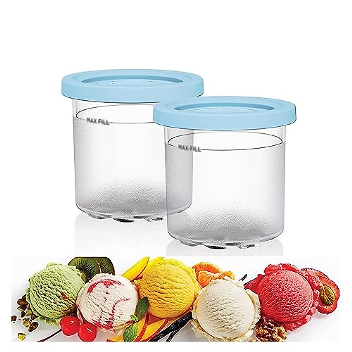 EVANEM 2/4/6PCS Creami Pint Containers, for Ninja Pints,16 OZ Ice Cream Pints Cup Airtight,Reusable Compatible with NC299AMZ,NC300s Series Ice Cream Makers,Blue-4PCS