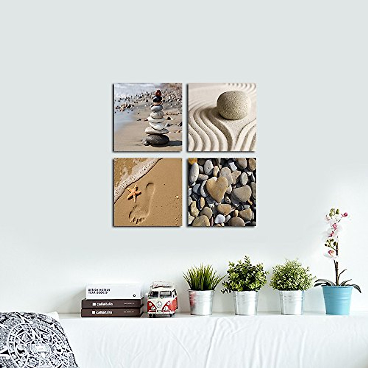 Wieco Art Romantic Beach Theme 4 Piece Modern Giclee Artwork Sea Beach Ocean Canvas Prints Contemporary Abstract Seascape Pictures Paintings on Canvas Wall Art for Bedroom Home Decorations