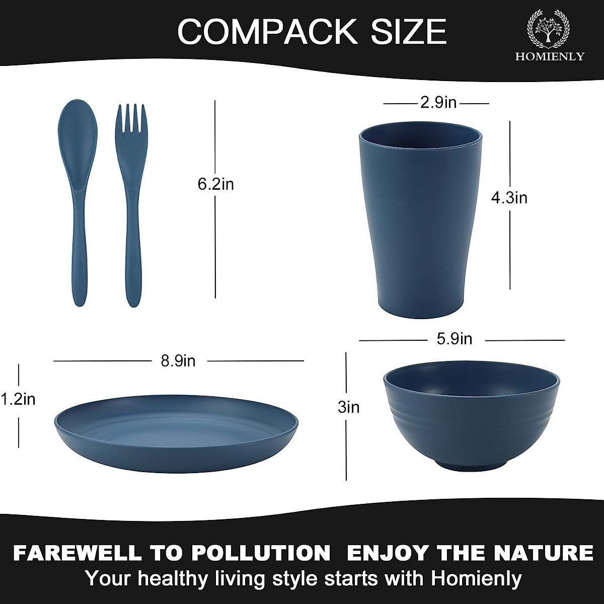 Homienly Wheat Straw Dinnerware Sets, 20pcs Unbreakable Microwave Dishwasher Safe Tableware Lightweight Bowls, Cups, Plates Set Reusable Dinner Plates Bowls set (Blue)