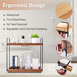 Bathroom Counter Organizer Countertop Storage - 2 Tier Bathroom Countertop Organizer Coffee Bar Organization Acacia Wood Counter Top Organizer Kitchen Spice Rack Vanity Shelf Toilet Vanity Organizer