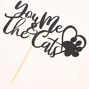 You Me & the Cats Cake Topper, Mr & Mrs Wedding Cake Decors, Bride and Groom Wedding Party Decorations, Cat Lovers Party Supplies, Black Glitter