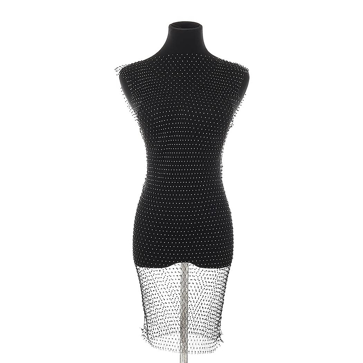 Zoestar Rhinestone Body Chains Crystal Mesh Coverup Glitter Fishnet Party Dress Hollow Bikini Swimsuit Sparkly Elastic Belly Body Chain for Women(Black)