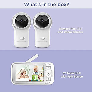 Hubble View Pro Twin 5" Video Baby Monitor with Camera and Audio, NightVision Baby Monitor with 2 Cameras Split Screen & Pan Tilt Zoom; 2Way Talk, Lullabies & Room Temp Sensor, Baby Monitor no WiFi