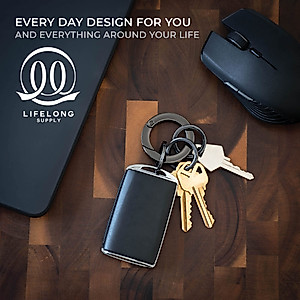 LIFELONGRING 300 Series (1) Carabiner Keychain Ring & (3) Matching Flat-Style Key Rings for Keychain Set, Universal Size Fashion Round Key Carabiner Clip, Circle Key Clip Holder (Graphite Black)