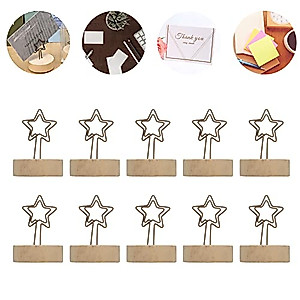 10PCS Number Holder, Wooden Base Place Card Holder, Star Shaped Iron Wire Photo Clip Table Sign Stand Number Holder Table Card Picture Memo Note Photo Picks Clip Stand for Christmas Party Wedding Home