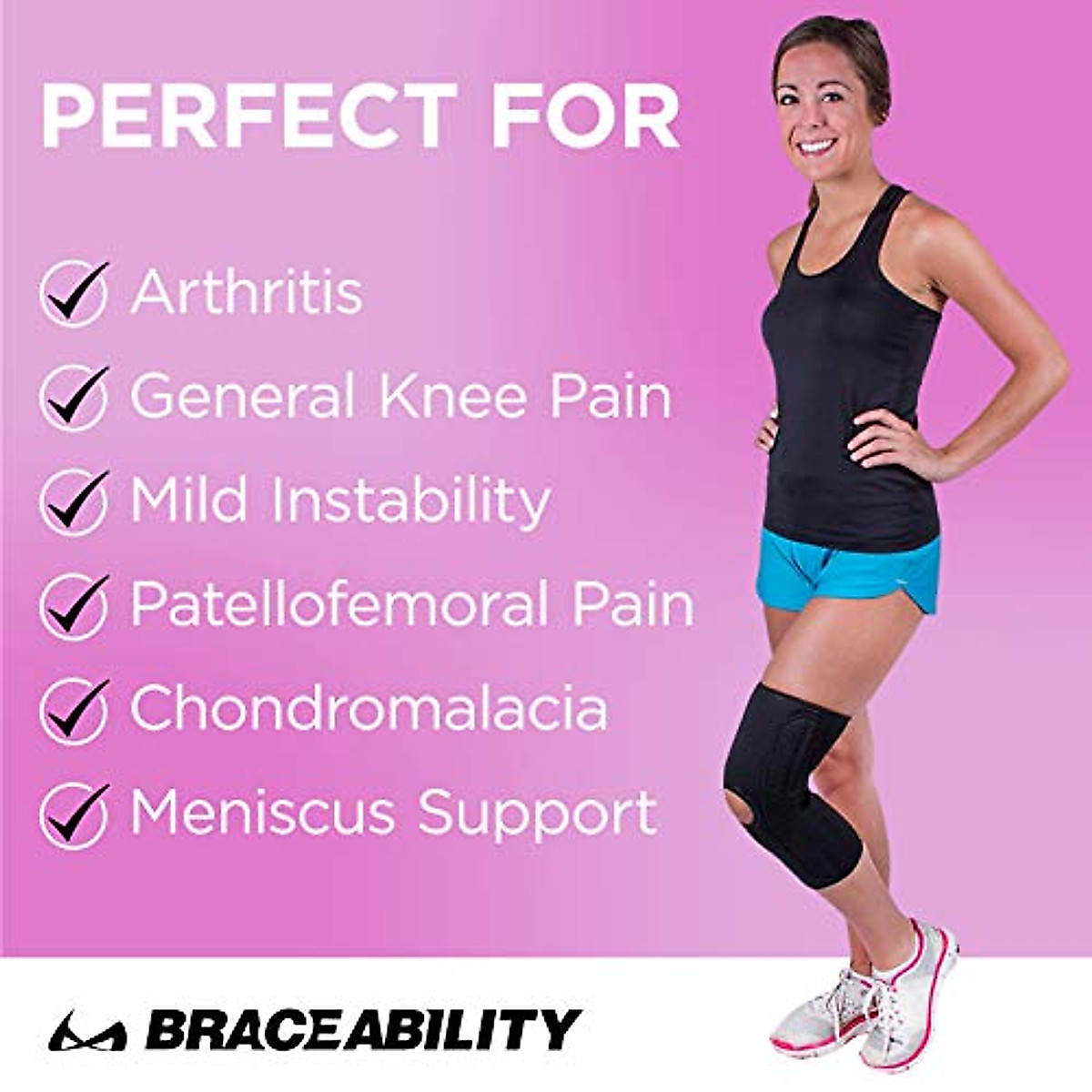 BraceAbility Plus Size Knee Compression Sleeve for Women - Ladies Open Patella Brace and XXXXL Kneecap Stabilizer with Support Stays for Female Arthritis Pain, Meniscus Tears and ACL injury (4XL)