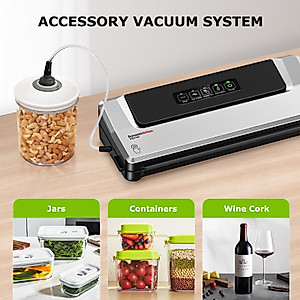 Bonsenkitchen Vacuum Sealer Machine, Precision-Compact 4-in-1 Food Sealer Machine, Multi-Functional Food Vacuum Sealer with 5 Vacuum Bags & Accessory Hose, Bright Silver