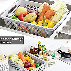 LOSYHU 6Pack Plastic Storage Baskets, Woven Plastic Baskets, Gray Small Weave Bins Organizer for Kitchens, Cabinets, Bathrooms, Bedrooms, Countertop, under Sink or on Shelves (11.2"x7.5"x3.8")