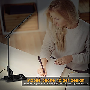 sylvwin LED Desk Lamp Dimmable, Desk Light with USB Charging Port for Home Office,5-Level Brightness & 5 Lighting Modes, Touch Control, Auto Timer 45min, Eye-Caring Table Lamps Black