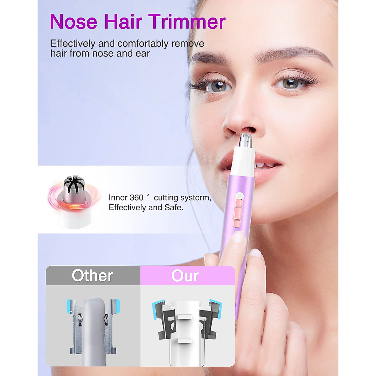 UTOTEBAG Nose Hair Trimmer for Women, 3 in 1 Rechargeable Ear and Nose Hair Trimmer for Women, Painless Eyebrow Trimmer & Body Hair Trimmer for Nose, Ear, Eyebrow, Arms, Legs