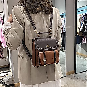 Fashion Women Backpack Mini PU Leather Backpack Travel Shoulder Bag for Girls Women Brown