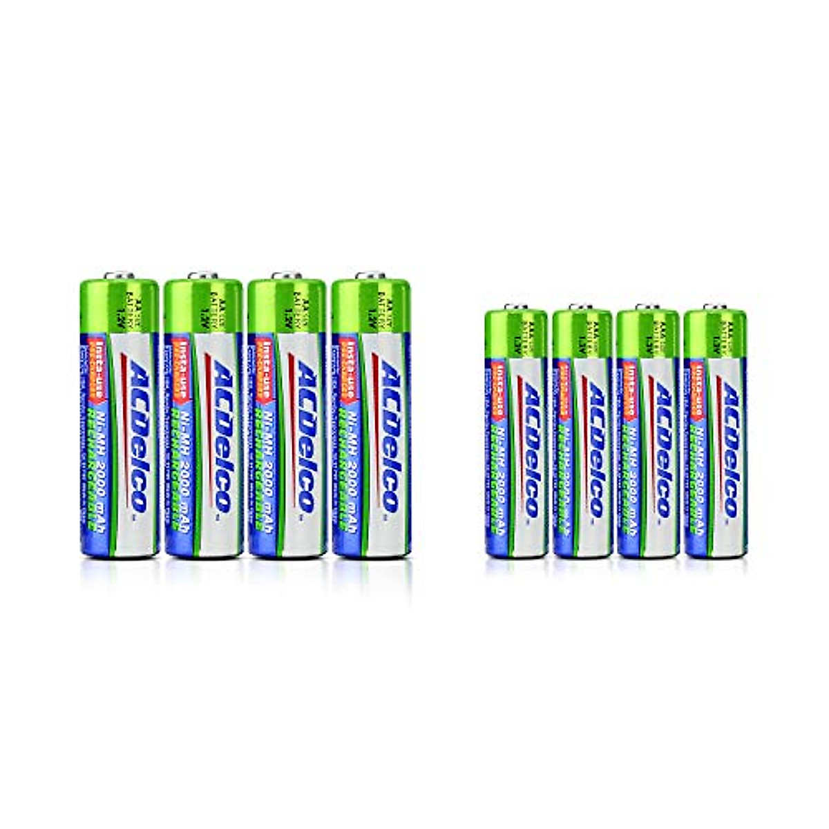 Powermax ACDelco Rechargeable Batteries, 4 Double AA and 4 Triple AAA, Insta-Use Battery Pack, Precharged