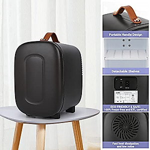 Living Enrichment Mini Fridge, 4L Skincare Fridge, Portable Small Refrigerator Cooler for Skincare, Beverage, Food, Cosmetics, Home, Bedroom, for Christmas Gift - Black