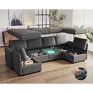 LINSY HOME Modular Sofa, Sectional Couch U Shaped Sofa Couch with Storage, Memory Foam, 6 Seat Modular Sectionals Sofa Couch with Chaise for Living Room, Dark Grey