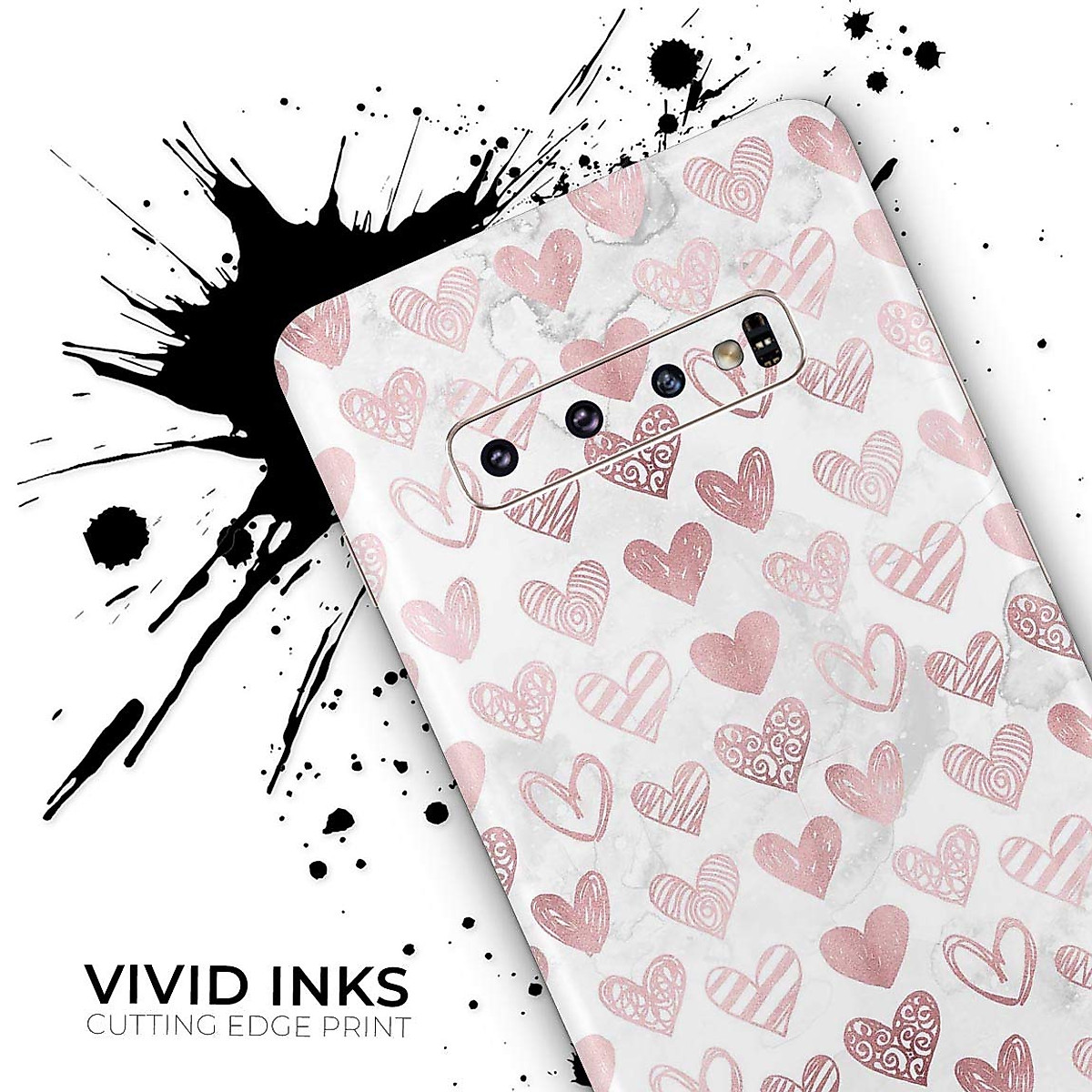 DesignSkinz Karamfila Marble & Rose Gold Hearts v3 Protective Vinyl Decal Wrap Skin Cover Compatible with The Samsung Galaxy S20 (Screen Trim & Back Glass Skin)