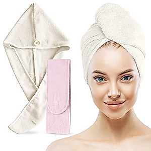 Cotton Head Towel | Pink Headband | Spa Set Towel Wrap and Makeup Headband | Easy Use| Good Water Absorption | Quick-Dry Head Towel Wrap for Women |