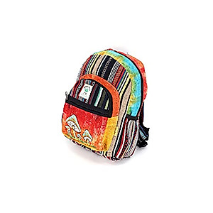 Himalaya Handmade Unique design Himalaya Hemp Backpack Small Backpack Hippie Backpack Festival Backpack Hiking & Tablet Backpack FAIR TRADE Handmade with Love, Rainbow, HBBH-0150