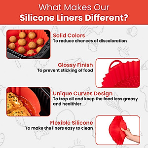 Silicone Air Fryer Liners for Ninja Air Fryer AF101 4QT, AF161/AF150 5.5, For Gourmia, Power XL, COSORI, Instant Pot, Fabuletta, Phillipe Air Fryer 4QT and 3-6 QT Airfryer, Better than Paper Liners