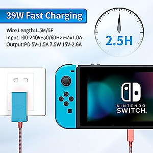 Switch Charger for Nintendo Switch, AC Adapter for Nintendo Switch -Fast Charger Compatible Nintendo Switch/Switch Lite/Switch OLED, 39W 15V/2.6A Output Support TV Mode and Dock Station