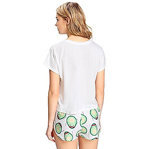 Floerns Women's 2 Piece Pajama Sets Cartoon and Graphic Print Sleepwear Tops and Drawstring Pajama Shorts A White L