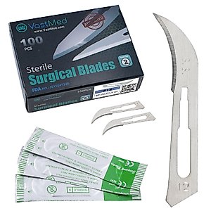 100PCs Dental Grade #12 Stainless Steel Sterile Surgical Blades by VASTMED | Individually Wrapped High Stainless Steel Dermablade Surgical Blade