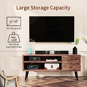 Retro TV Stand with Storage Cabinet for TVs up to 55 inch, TV Console for Media, Mid Century Modern TV Stand & Entertainment Center, Wooden TV Stand for Living Room/Bedroom, Walnut, APRTS01WN