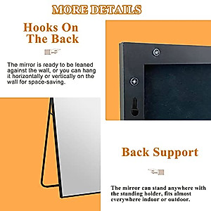 NeuType 59"x 16" Full Length Mirror Aluminum Alloy Thin Frame Floor Mirror Wall Mirror Dressing Mirror Hanging or Leaning Against Wall, Bedroom Mirror Full Body Mirror Black with Stand