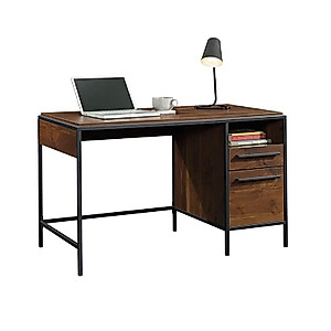 Sauder Nova Loft Home Office Desk with Drawers and Open Shelf, Grand Walnut Finish