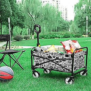 Collapsible Wagon Cart Set of Doodle Kitchen Tools on White Hand Drawn Cooking Icons Set Foldable Utility Wagon Large Capacity Garden Cart with Push Bar for Beach Camp Outdoor Shopping