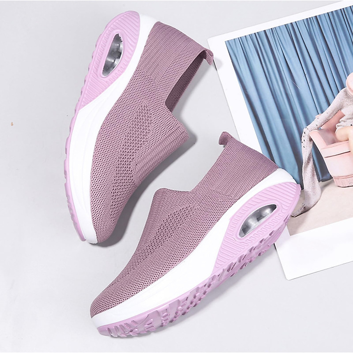 Aceptolcom Women Orthopedic Sneakers Walking Shoes,Mesh Breathable Arch Support Slip-on Light Air Cushion Orthopedic Sneakers Diabetic Shoes (7,Pink,7)