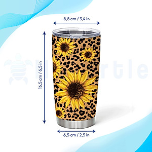 Hyturtle Personalized Gifts For Sunflower Lover - Sunflower Leopard Prints Custom Name Stainless Steel Tumbler 20oz With Lid - Idea Floral Lover Gifts For Women Girl On Birthday, Christmas