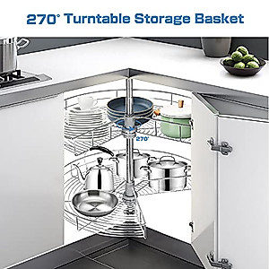 Xverycan 28" Kidney Shaped Lazy Susan Corner Organizer, Stainless Steel Lazy Susan Kitchen Base Cabinet Blind Corner Organizer, 2 Tier Rotating Storage Shelf Rack