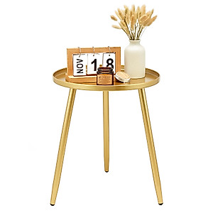 Round End/Side Tables for Living Room, Ideal for Any Room-Side Tables Living Room, Bedroom, Gold Plant Stand Balcony, Modern Coffee/Accent Table