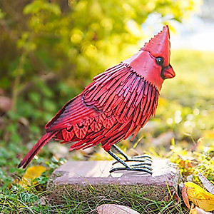 haitianxin Metal Cardinal Garden Decor Outdoor, Creative Large Red Bird Statue Yard Ornament, Cardinal Garden Decorations Yard Art for Patio Lawn Pathway Courtyard Vacation Holiday Collectible
