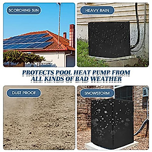 Pool Heat Pump Equipment Cover, 40 x 34 x 31 Inch, Black Heavy Duty Square 600D Oxford Cloth Pool Heater Cover with Waterproof PVC Inner Layer for Swimming Pool Heat Pump
