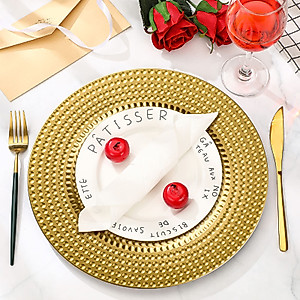 18 Pcs Round Charger Plates 13 inch Decorative Plastic Chargers for Dinner Plates Reusable Elegant Serving Plate with Hammered Edge for Wedding Dinner Party Event Dining Table Decoration (Gold)