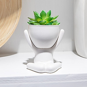VENY TAYA 2 PCS Unique Artificial Plants Succulents Office Decor for Women and Men, Small Fake Plants with Human-Shaped Pots, Cute Faux Plants Indoor for Office or Home Decoration, White
