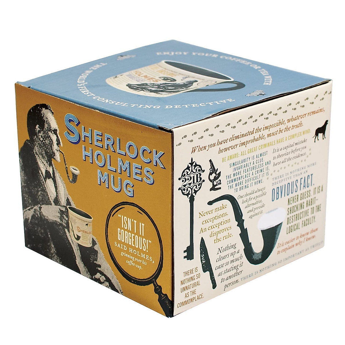 The Unemployed Philosophers Guild Sherlock Holmes Coffee Mug - Featuring Quotes from the Famous Detective, Rules of Deduction, Intriguing Images, and More, Comes in a Fun Box, 14 oz.